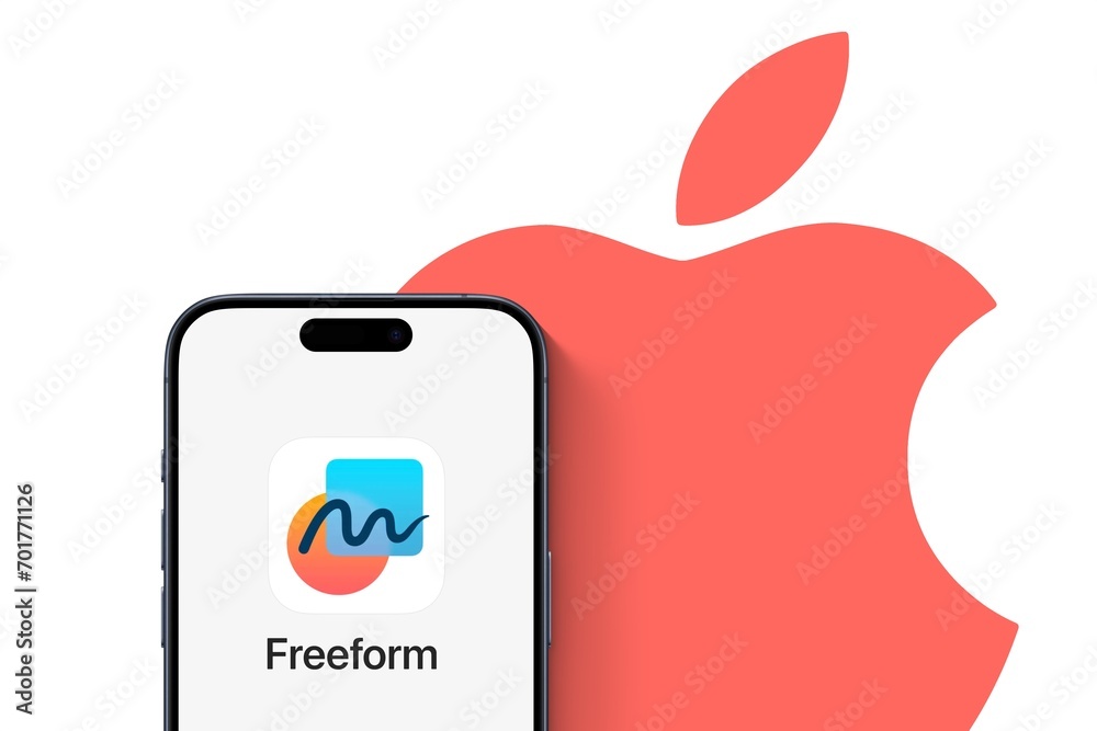 Freeform App-Logo wird auf einem iPhone 15 Pro angezeigt, App für ...