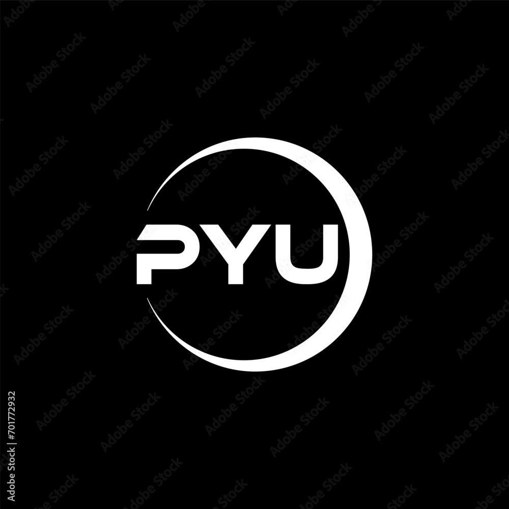 PYU letter logo design with black background in illustrator, cube logo ...
