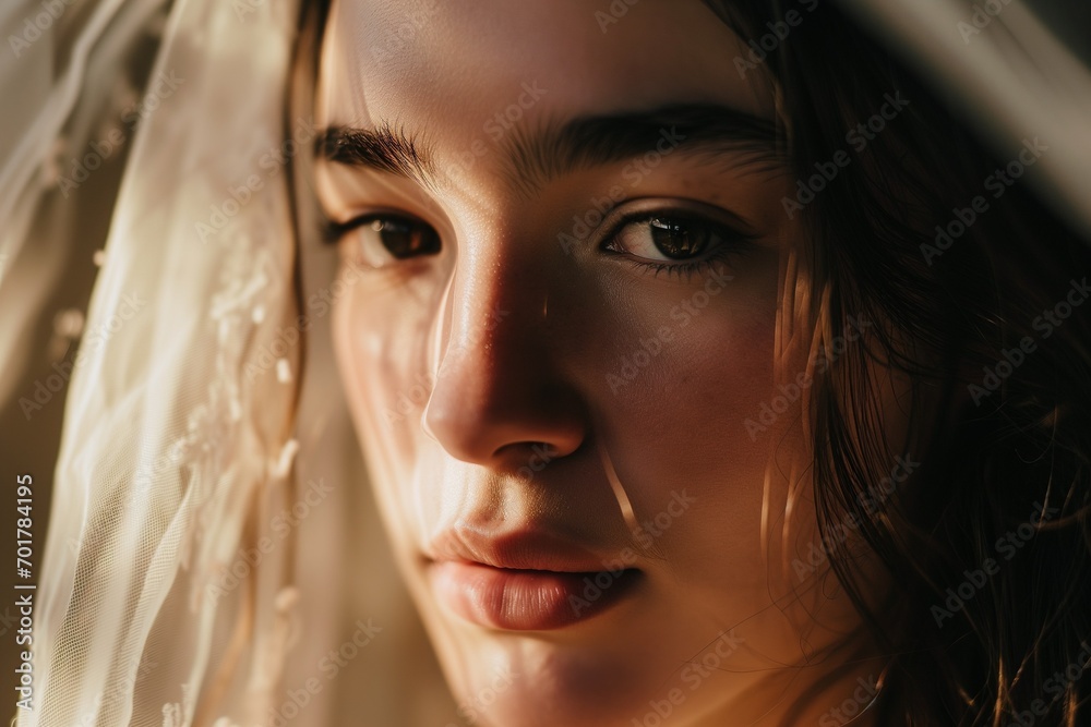 Elegant Close-Up Portrait of a Woman with a Veil, Showcasing Her ...