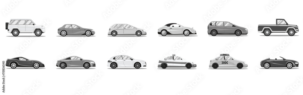 Modern passenger cars body types. Micro mini, small, hatchback ...