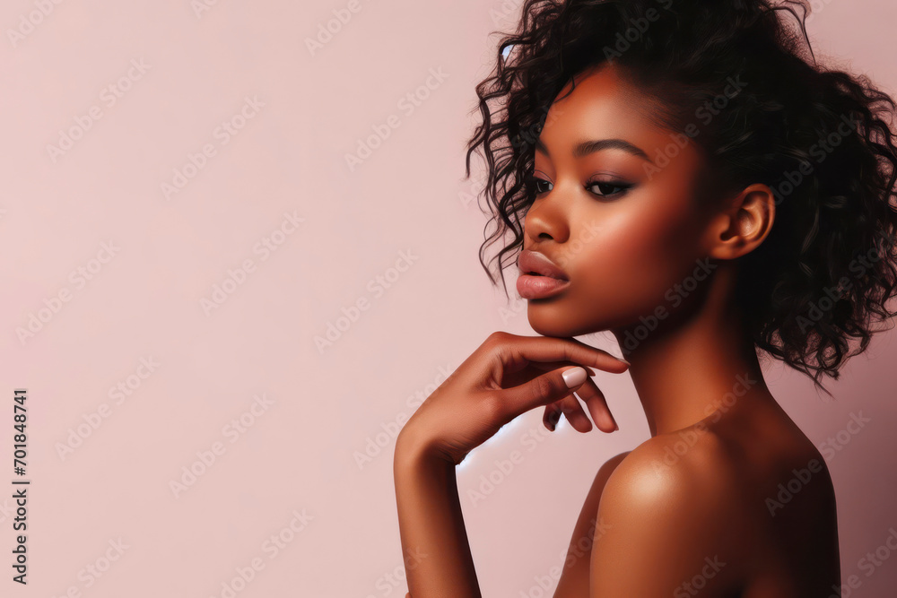 young black African ethnic woman model posing profile side face ...