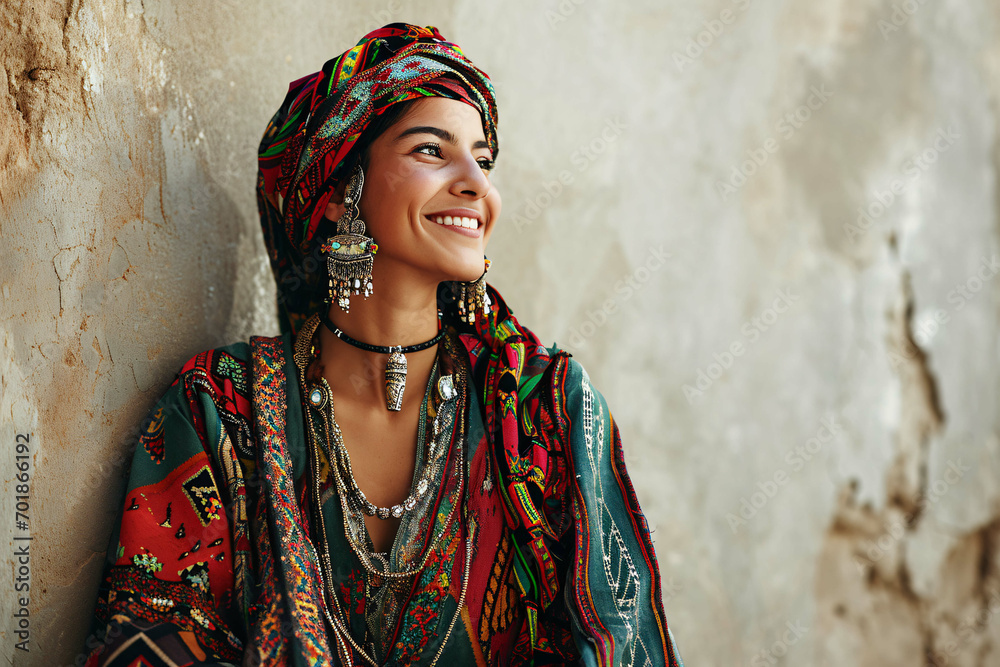 portrait of a Algerian, woman, Smiling Algerian Woman in Traditional ...