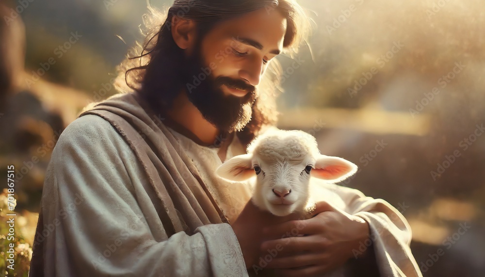 Depiction of Jesus Christ as Shepherd - Jesus Christ holding a Lamb ...