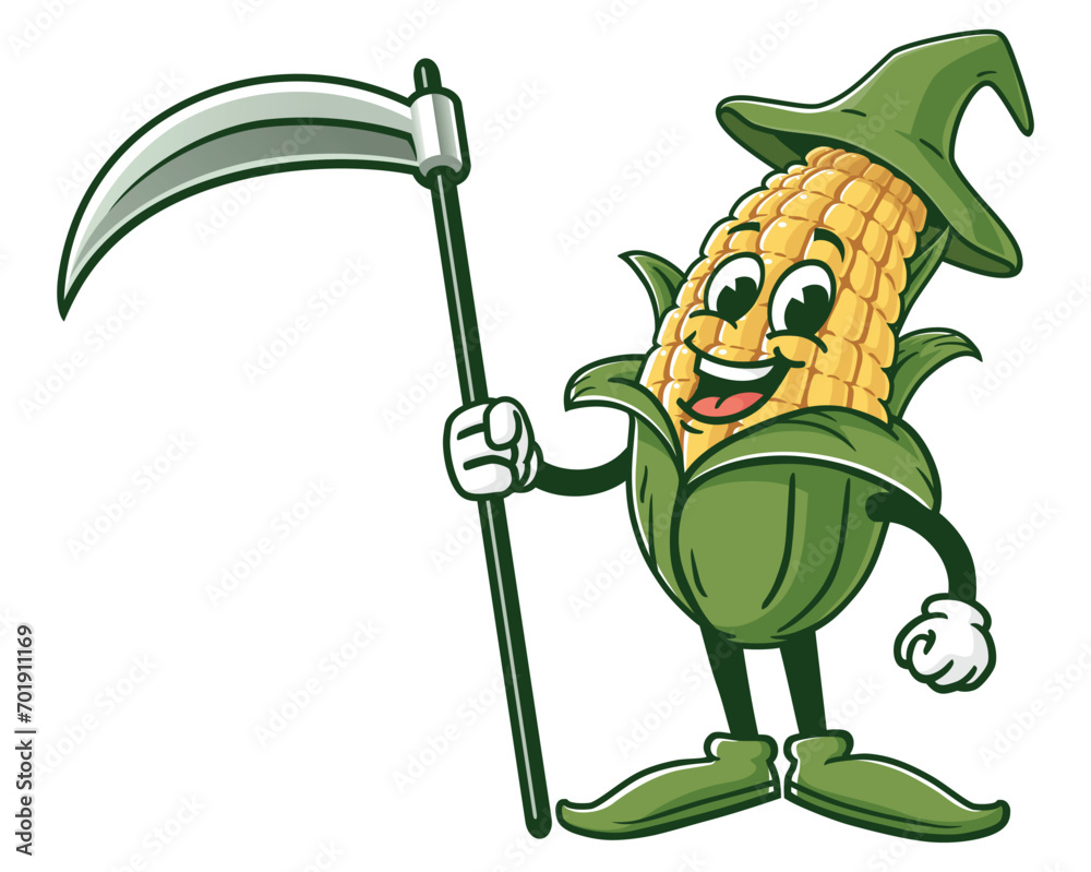 Corn maize with Grim reaper costume cartoon mascot illustration ...
