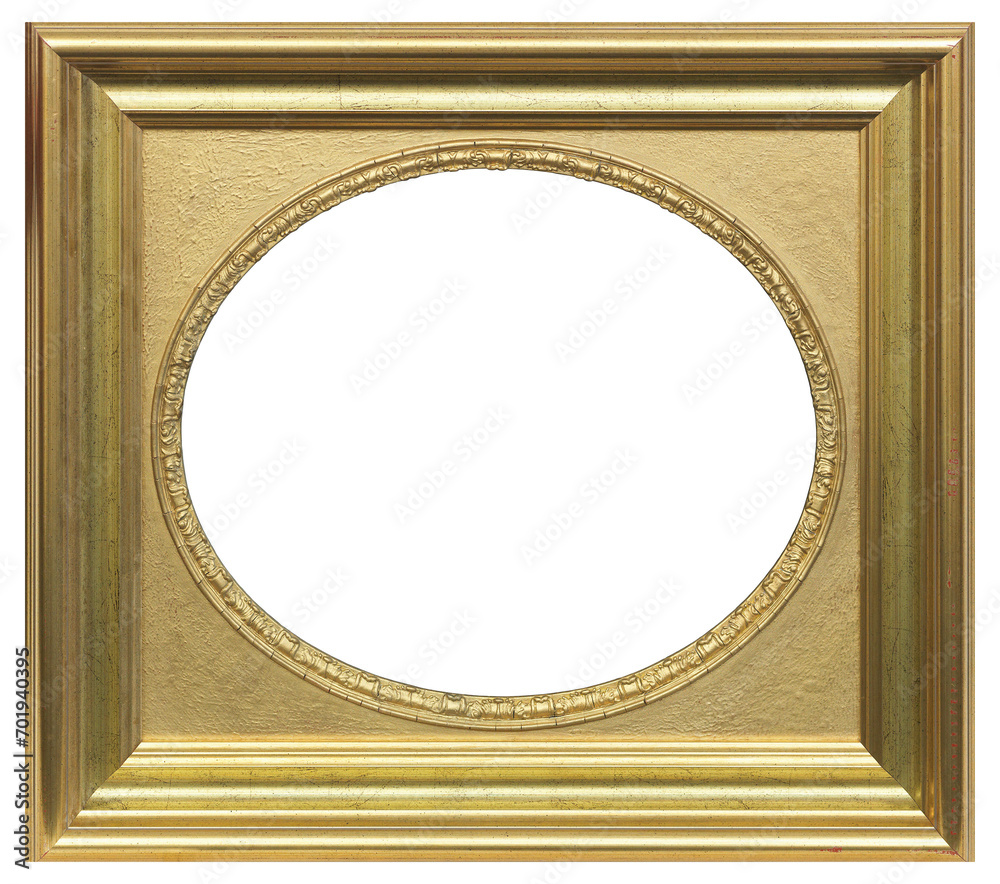 Antique picture frame with an oval cutout in the center on a ...