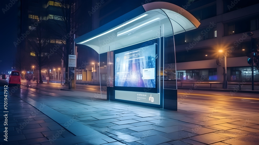 Modern bus stop with digital displays providing real-time information ...