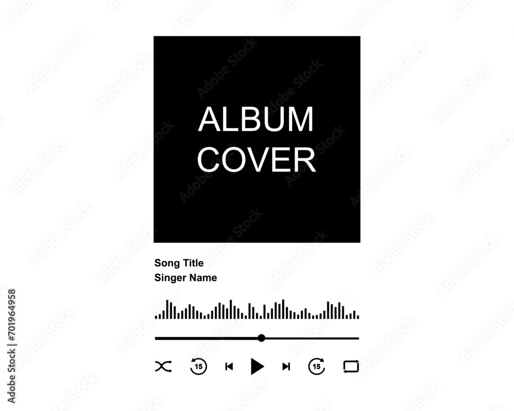 Design of music player interface with album cover frame, buttons ...
