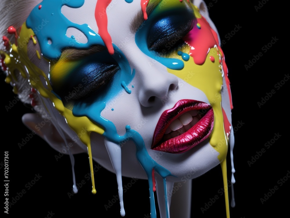Dripping makeup or paint, creating a unique and avant-garde visual ...