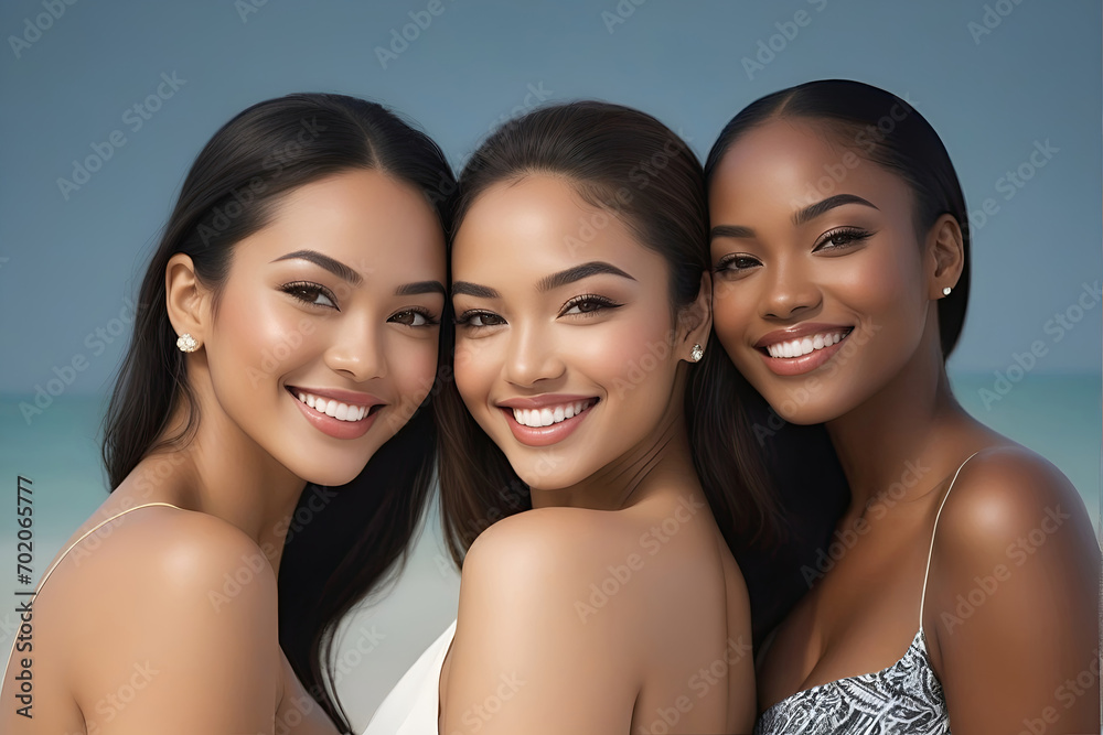 Beautiful young multiethnic women with natural makeup. Advertising for ...