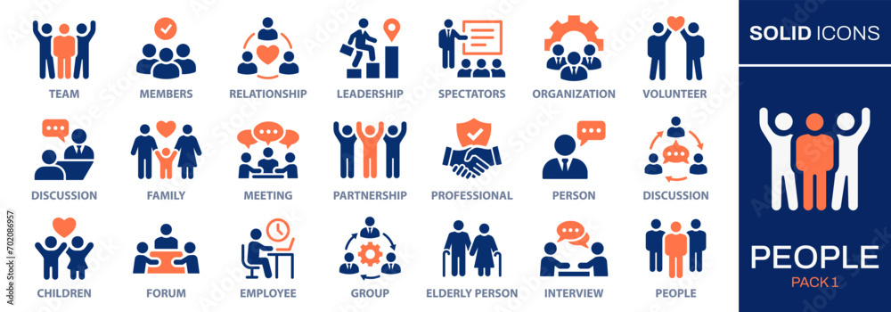 People icon set. Collection of team, person, group, family, human and ...
