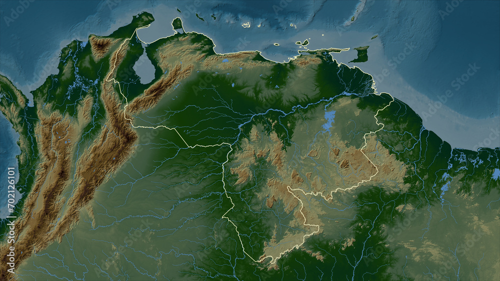 Venezuela outlined. Physical elevation map Stock Illustration | Adobe Stock