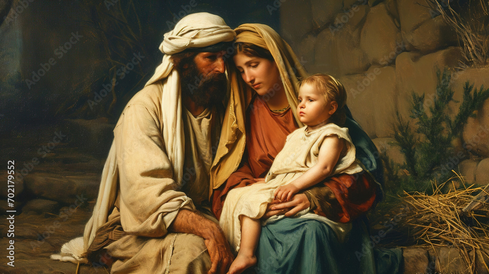 Beautiful scene of the Holy Family, Jesus, Mary and Joseph, created ...