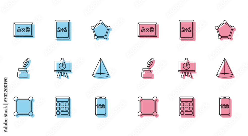 Set line Chalkboard with diagram, Triangle math, Calculation, Book word mathematics, XYZ ...