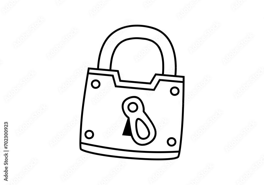 Hand drawn cute outline illustration of closed lock. Flat vector ...