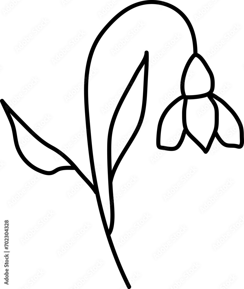 flat vector art illustration of simple black or outlined snowdrop ...