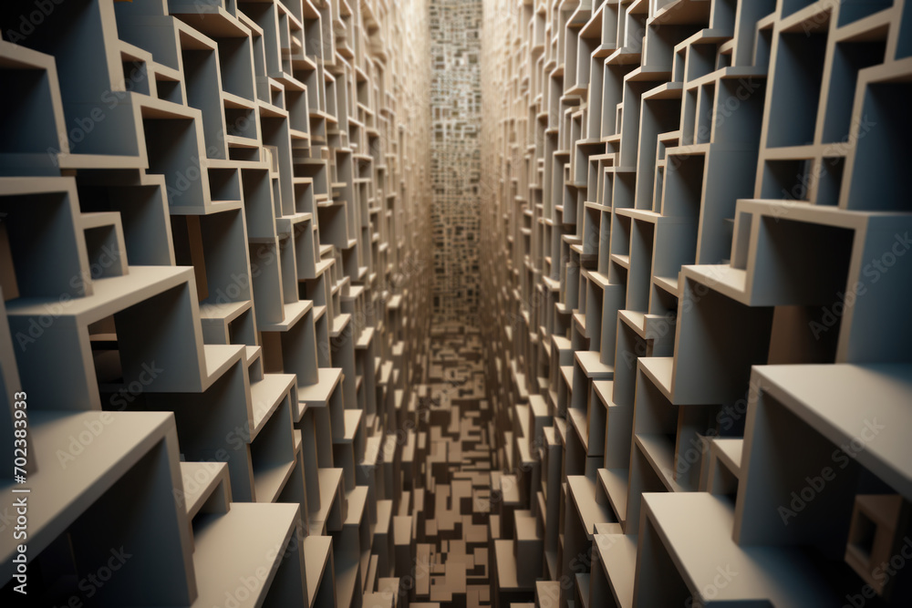 A visually confusing scene of an Escher-like staircase, forming an ...