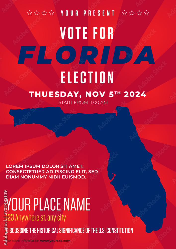 Voting propaganda poster or flyer for elections in USA and Florida. A3 ...