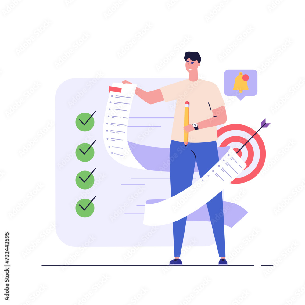 Concept of task done, checklist, to-do list, notification. People ...