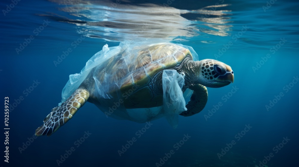 Environmental issue of plastic pollution problem. Sea Turtles can eat ...