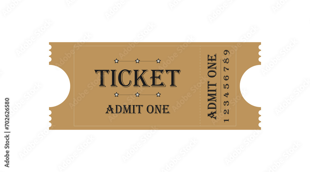 Beige ticket template. To cinemas, clubs, events, concerts ...