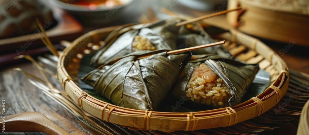 Zongzi, a Chinese festival food, is made by steaming a mixture of ...