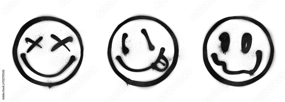 Graffiti-style smiley faces with spray paint effect isolated on ...