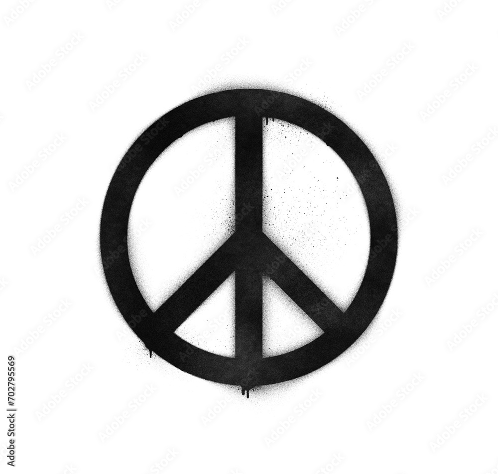 Graffiti-style peace sign stencil with spray paint effect isolated on ...