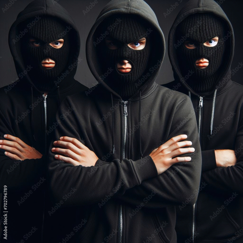 Gang members with guns, doing gang signs, wearing ski masks, balaclavas ...
