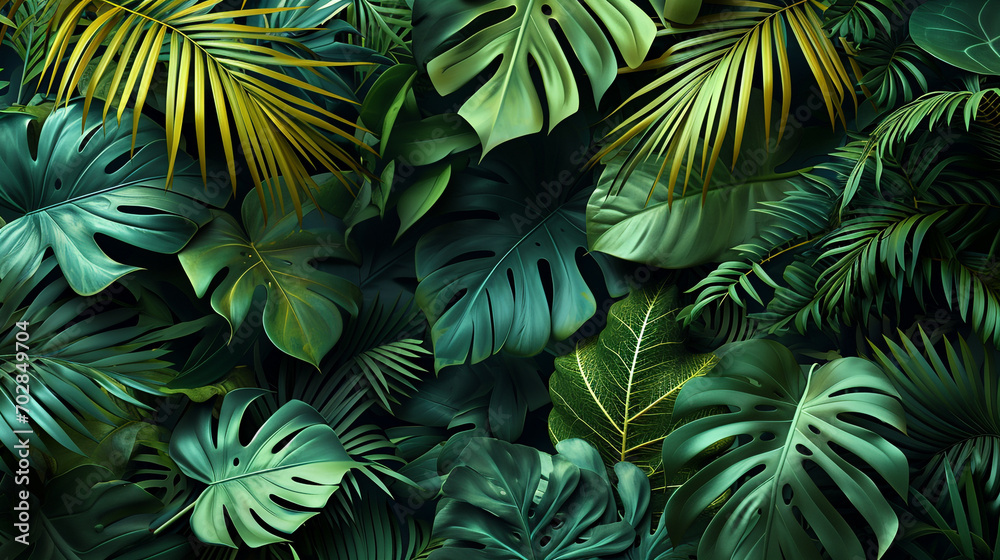 3D illustration images of foliage from tropical plants that fill space ...