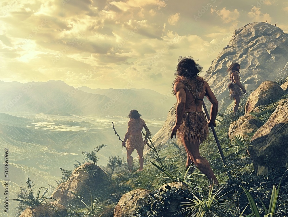 Neolithic Hunter-Gatherers in Search of Food Stock Illustration | Adobe ...