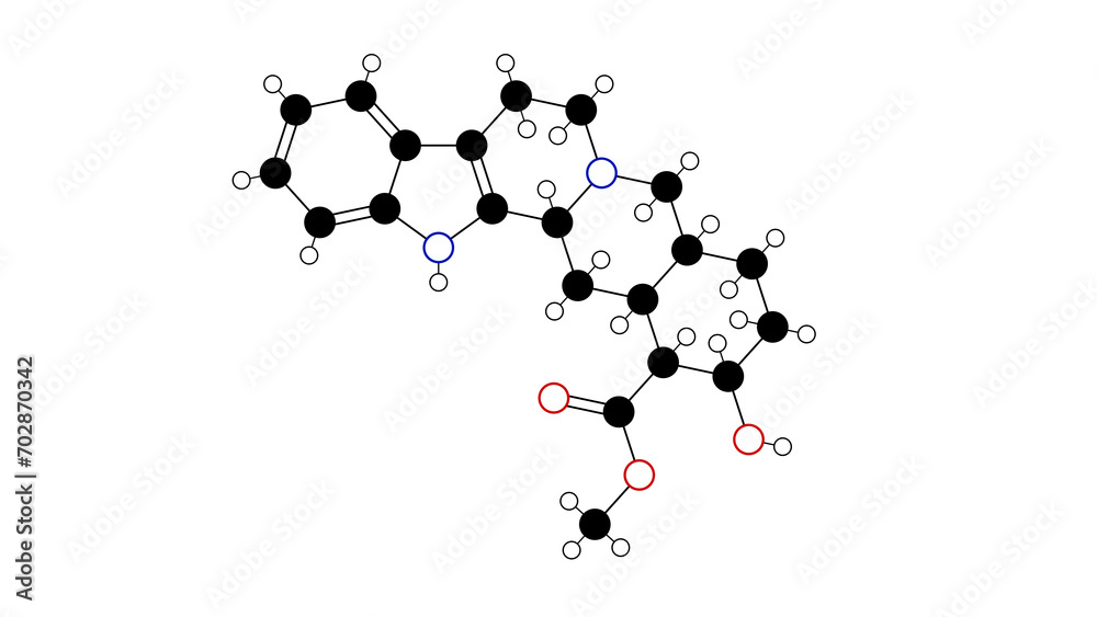 yohimbine molecule, structural chemical formula, ball-and-stick model ...