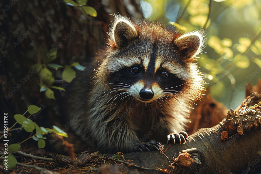 An adorable image of a round and fluffy raccoon with cheeks bulging ...