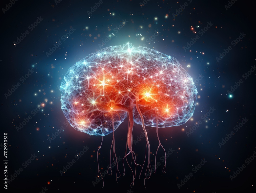 Photo Stock The human brain glows with ions from the inside, emits ...