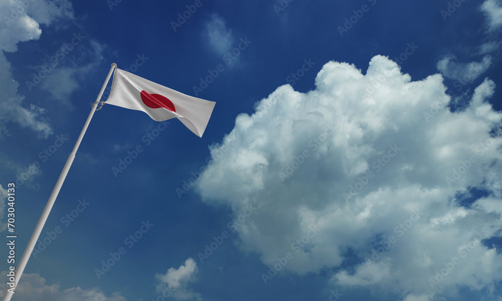 Japan flag blue sky cloud white isolated background copy space culture ...