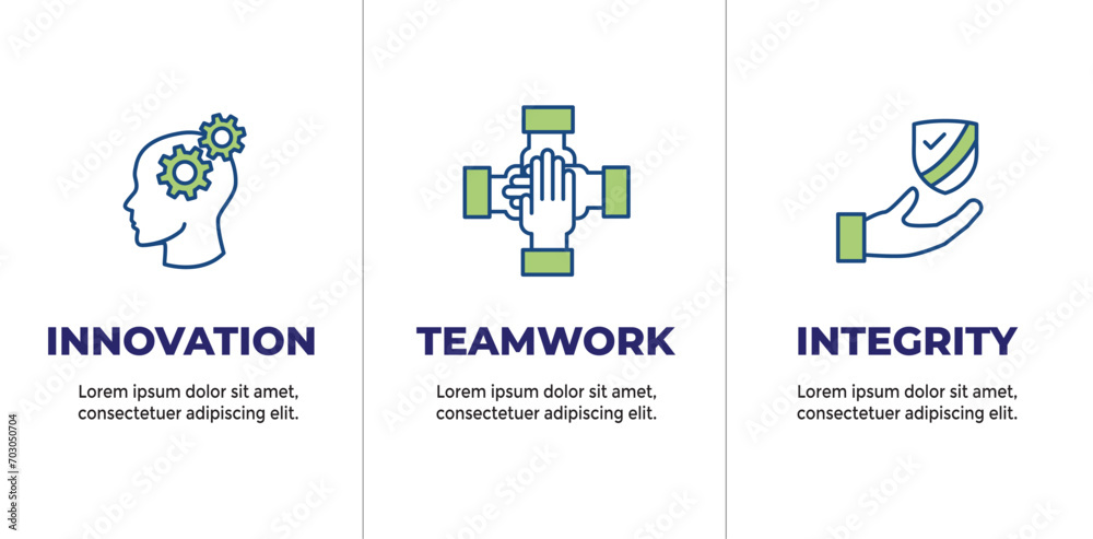 Стоковое векторное изображение «Core Values icon set & web header ... Стоковое векторное изображение «Core Values icon set & web header ...