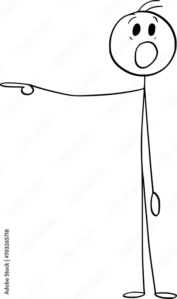 Shocked Person Pointing at Something, Vector Cartoon Stick Figure ...