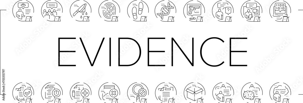 evidence crime police scene board icons set vector. detective criminal ...