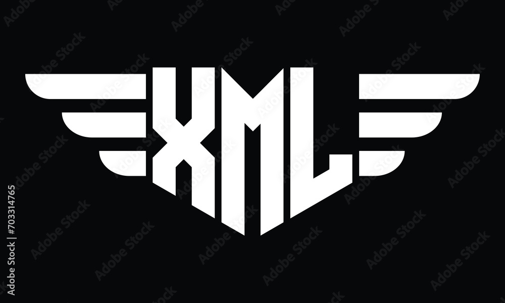 XML three letter logo, creative wings shape logo design vector template ...