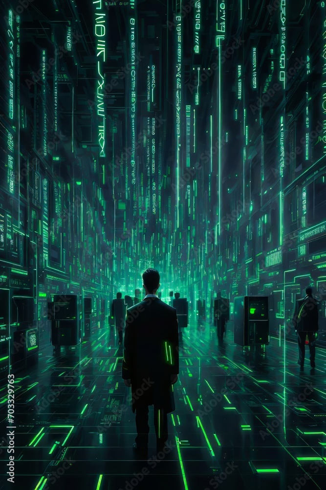 Digital Matrix Binary Code and Symbols Streaming Down Background ...