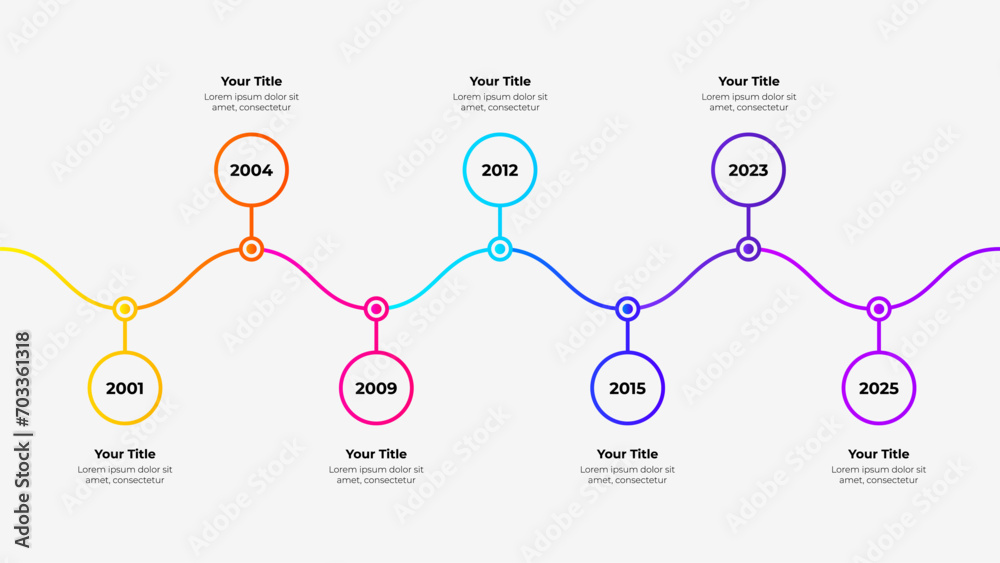Seven outline circles connected by thin zigzag lines. Infographic ...