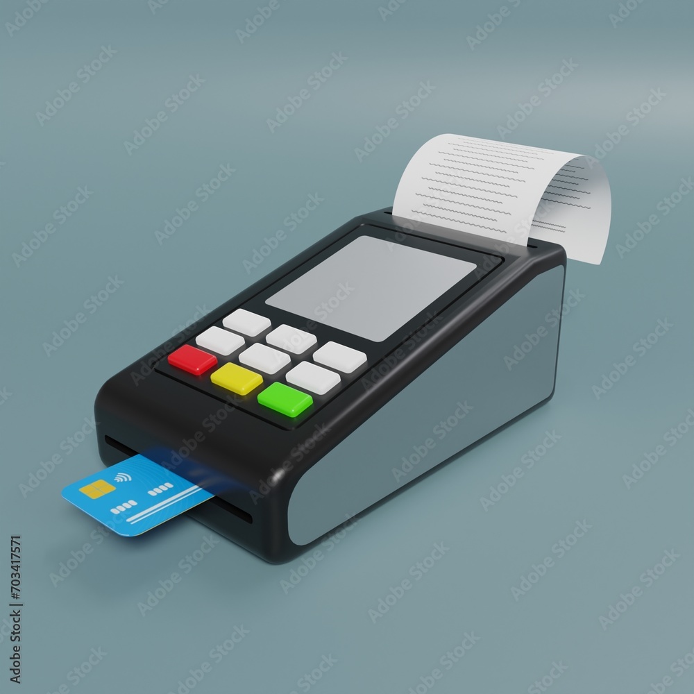 3D pos machine payment terminal with a realistic look and with a ...
