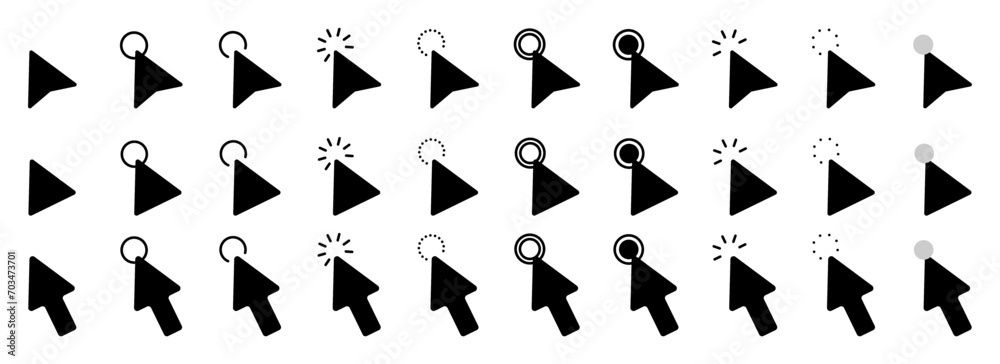 Mouse cursor set. Click the icon. Mouse pointer set. Arrow and hand ...