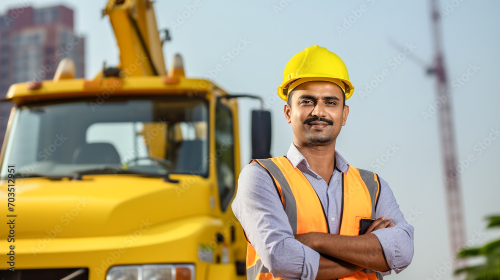 Portrait of indian crane operator daily work construction site ...