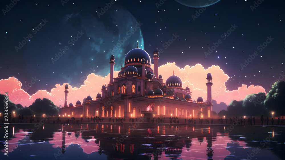 Lofi Ramadan Mosque, anime style Stock Photo | Adobe Stock