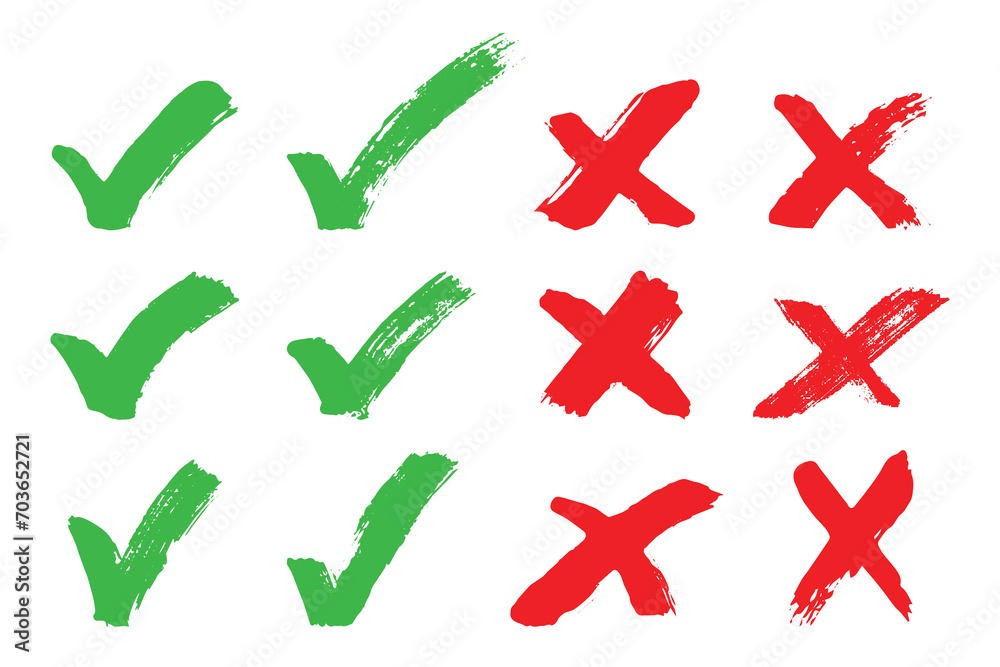 Hand drawn green check mark and red cross mark Marker right and wrong ...