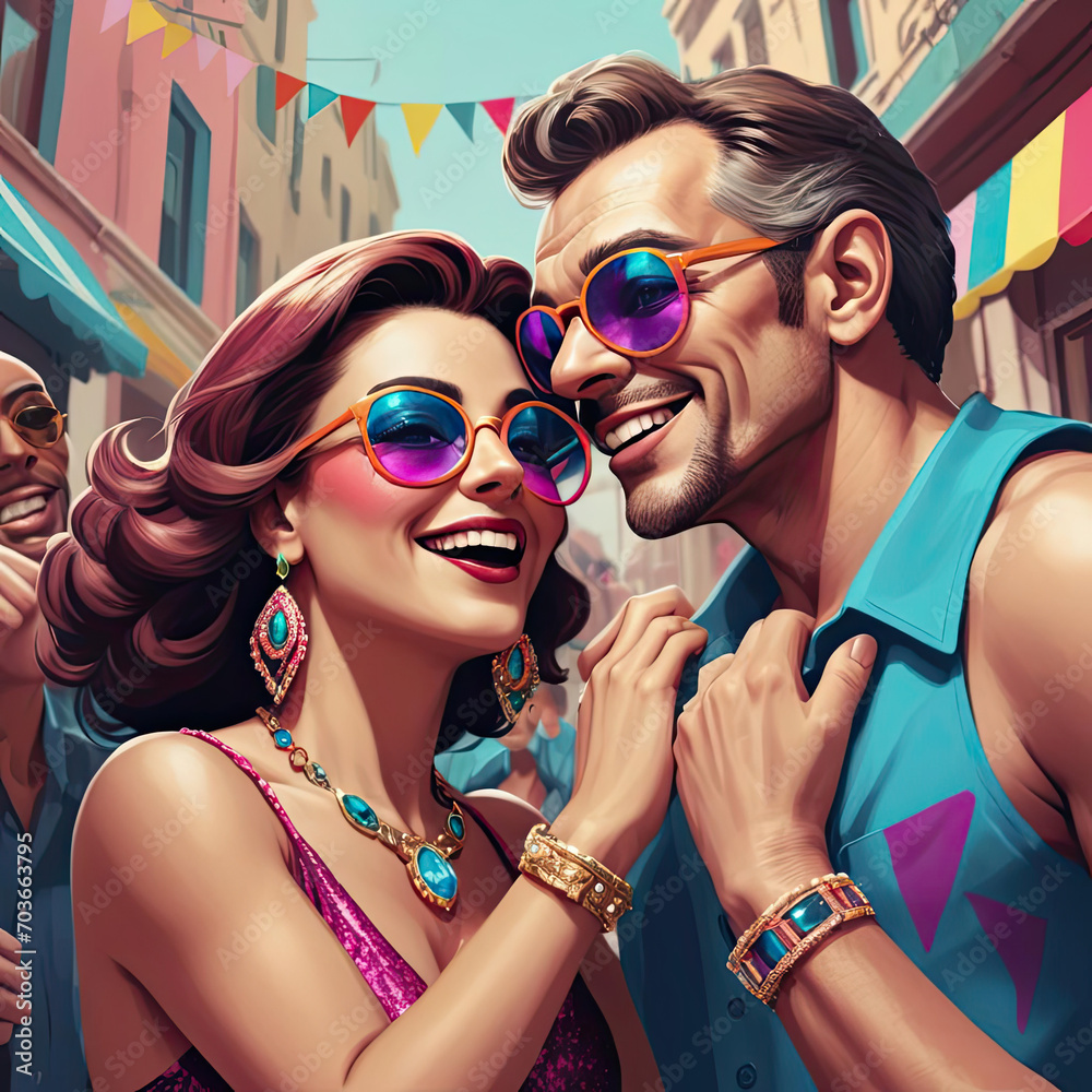 Foto de Stock Vibrant Lambada Dance - Up-close flat illustration of a ...