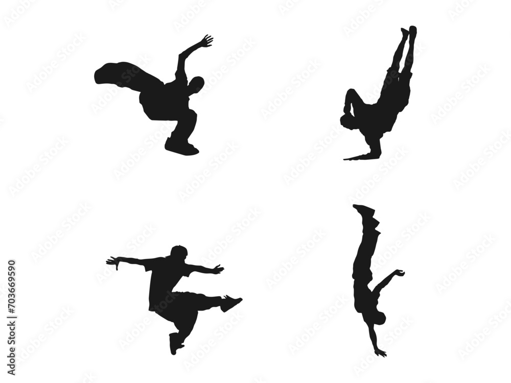 Hip hop, breakdance, house, street dancers silhouette vector ...
