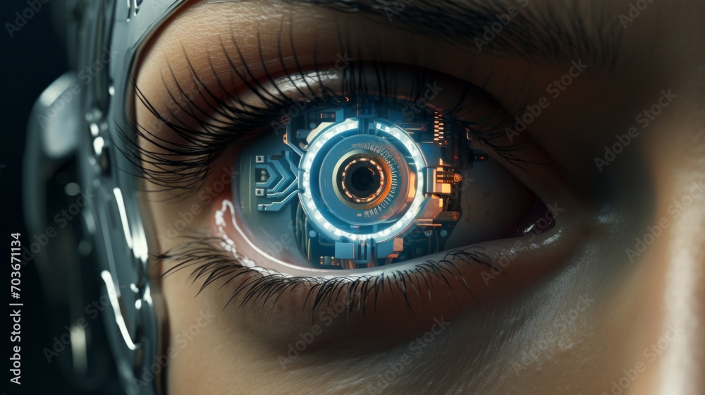 Generative AI An artistic portrayal of a person with a bionic eye ...
