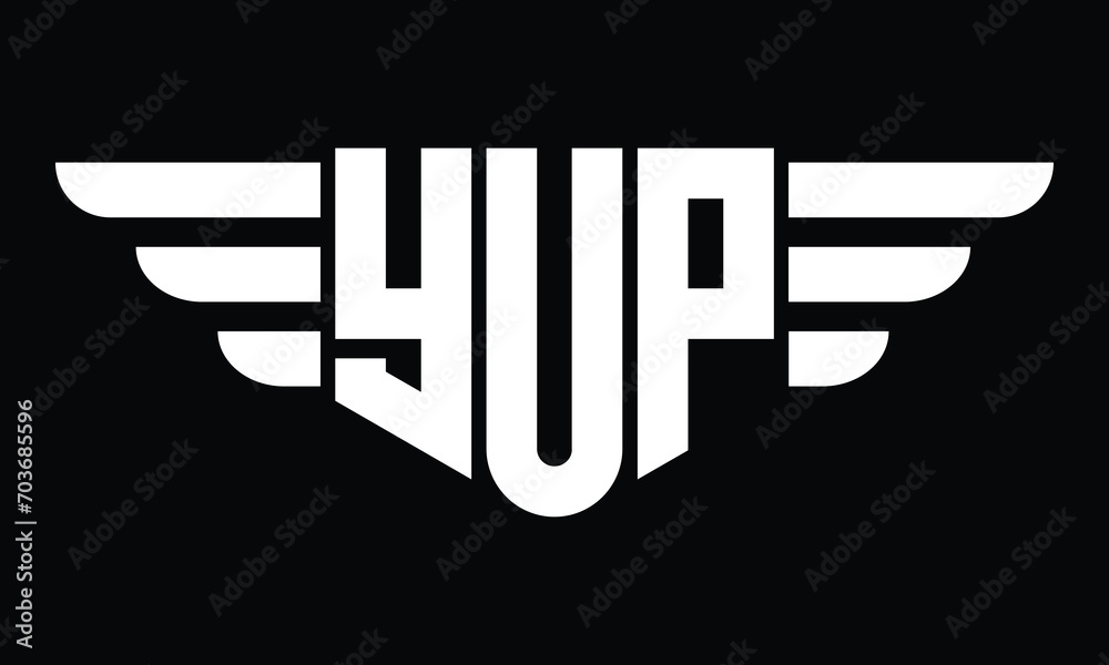 YUP three letter logo, creative wings shape logo design vector template ...