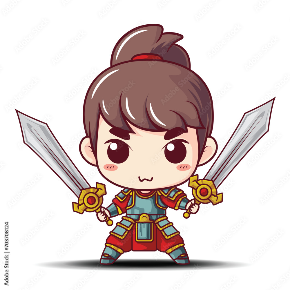 Cute Chinese Warrior Character., vector shibi cartoon. Stock Vector ...